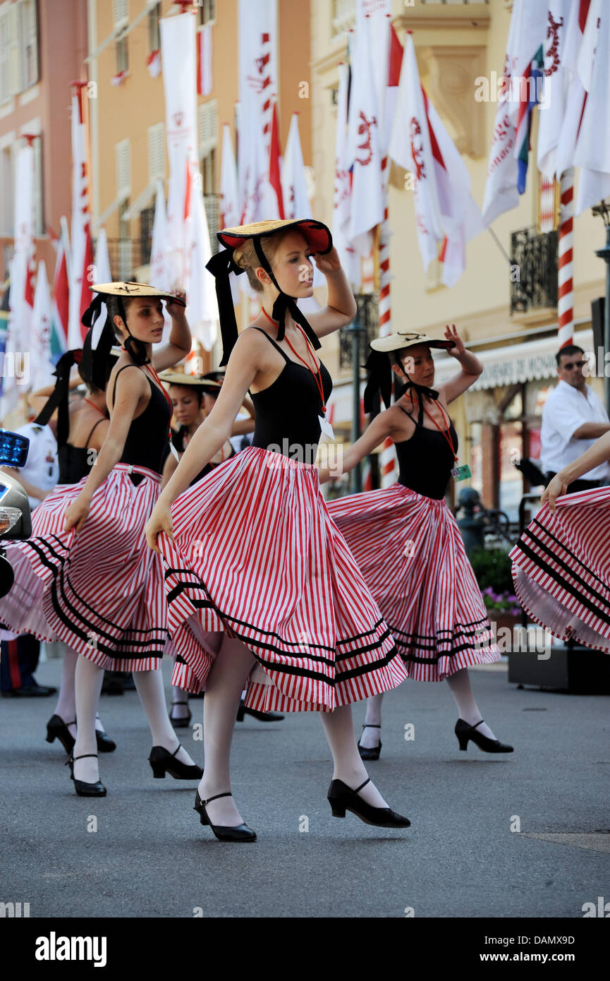 A group of girl dancers practise at the palace in Monaco, 01 July 2011 ...