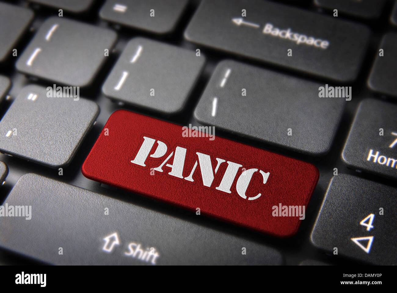 Panic text in button key on laptop keyboard. Included clipping path, so ...