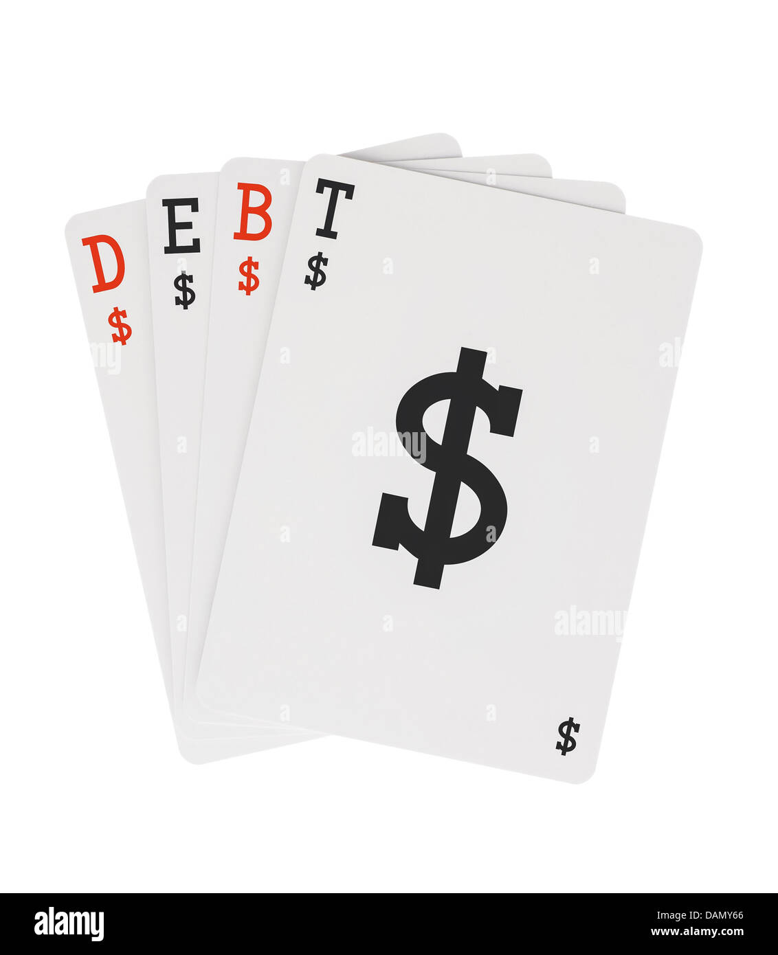 Word DEBT on Playing Cards with Dollar Sign Stock Photo - Alamy