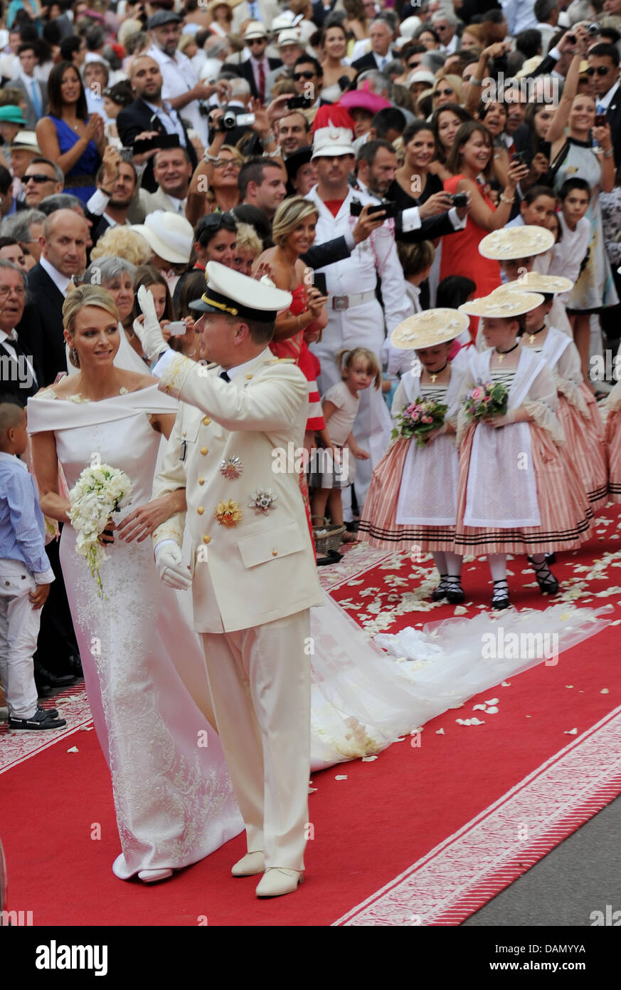 Prince Albert II of Monaco and his bride Princess Charlene after their ...