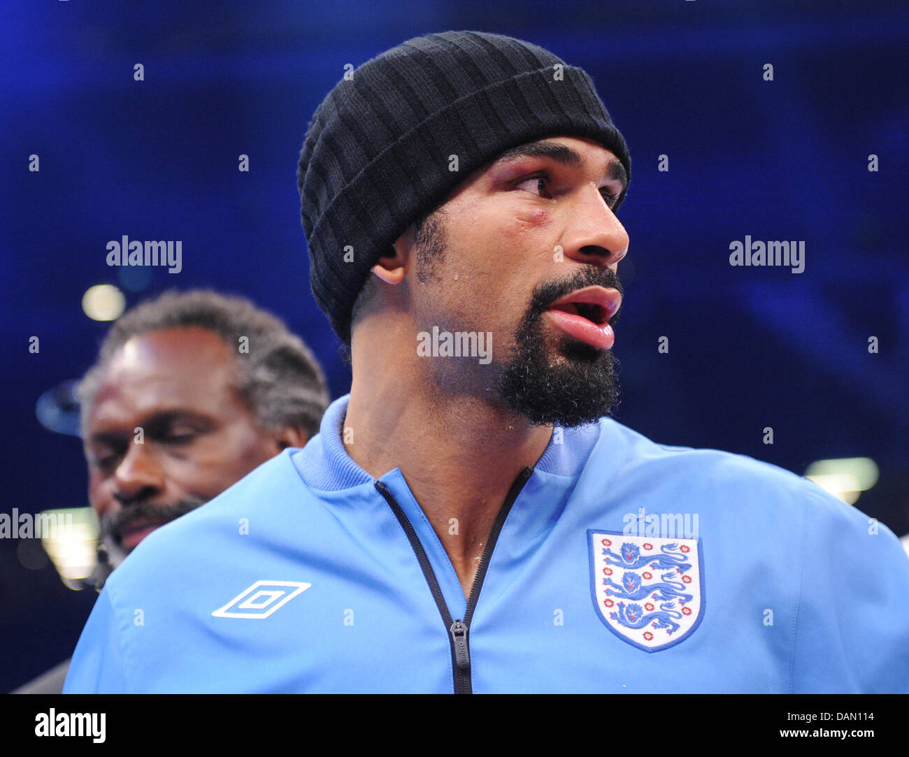 Britain's heavyweight boxer David Haye leaves the ring after his loss ...