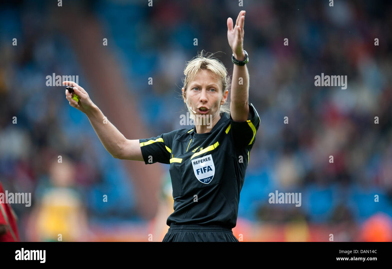 Referee Gyoengyi Gaal gestures during the Group D match Australia ...