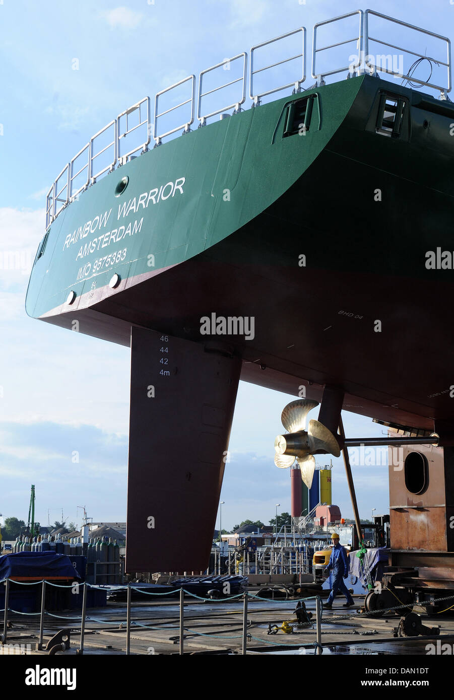 The new Greenpeace ship 'Rainbow Warrior III' is docked at the Fassmer ...