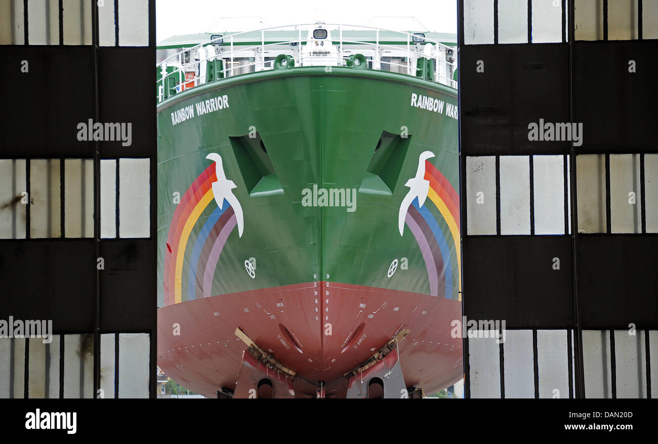 The new Greenpeace ship 'Rainbow Warrior III' is docked at the Fassmer ...