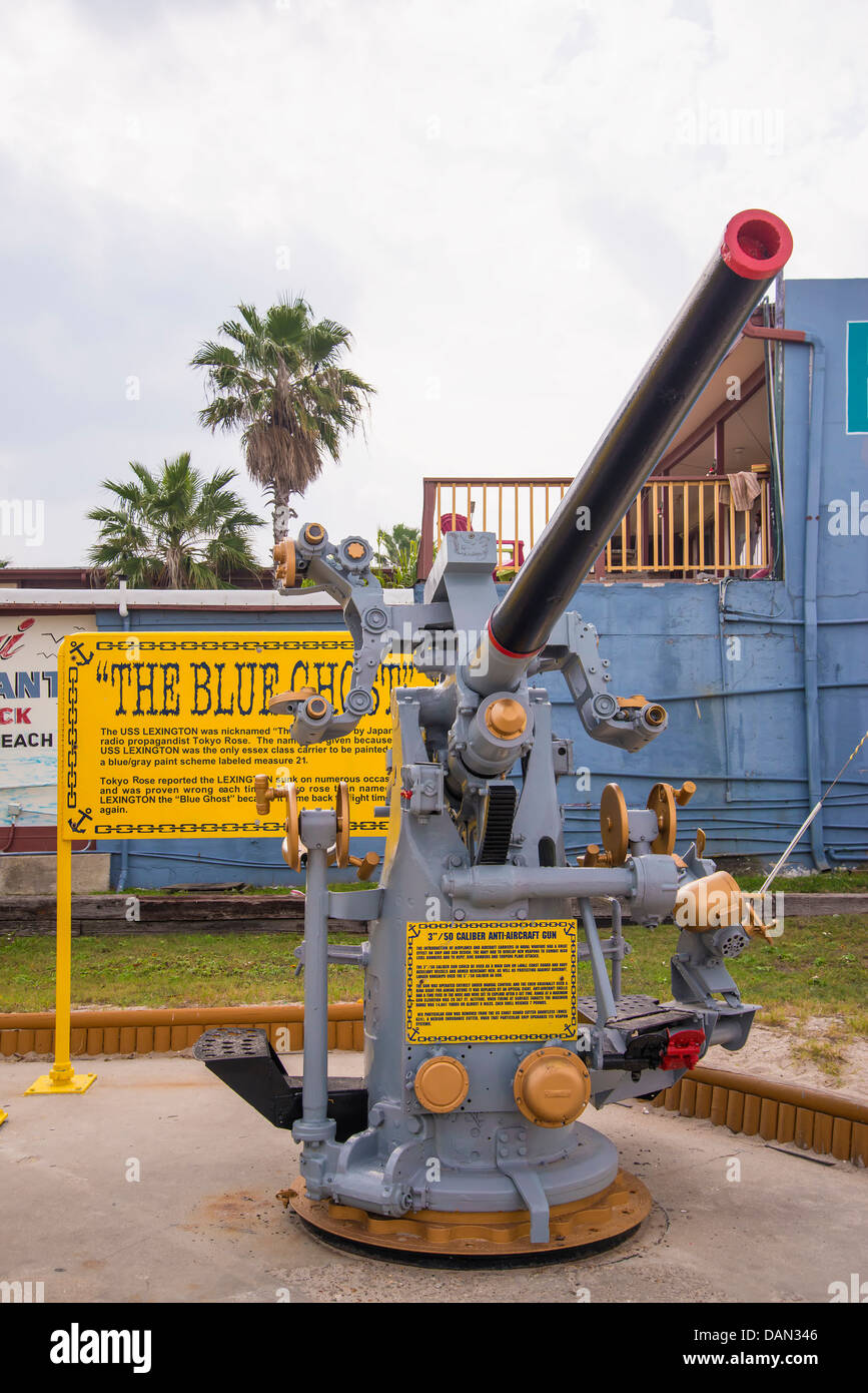 USA, Texas, Corpus Christi, Board cannon of USS Lexington Stock Photo ...