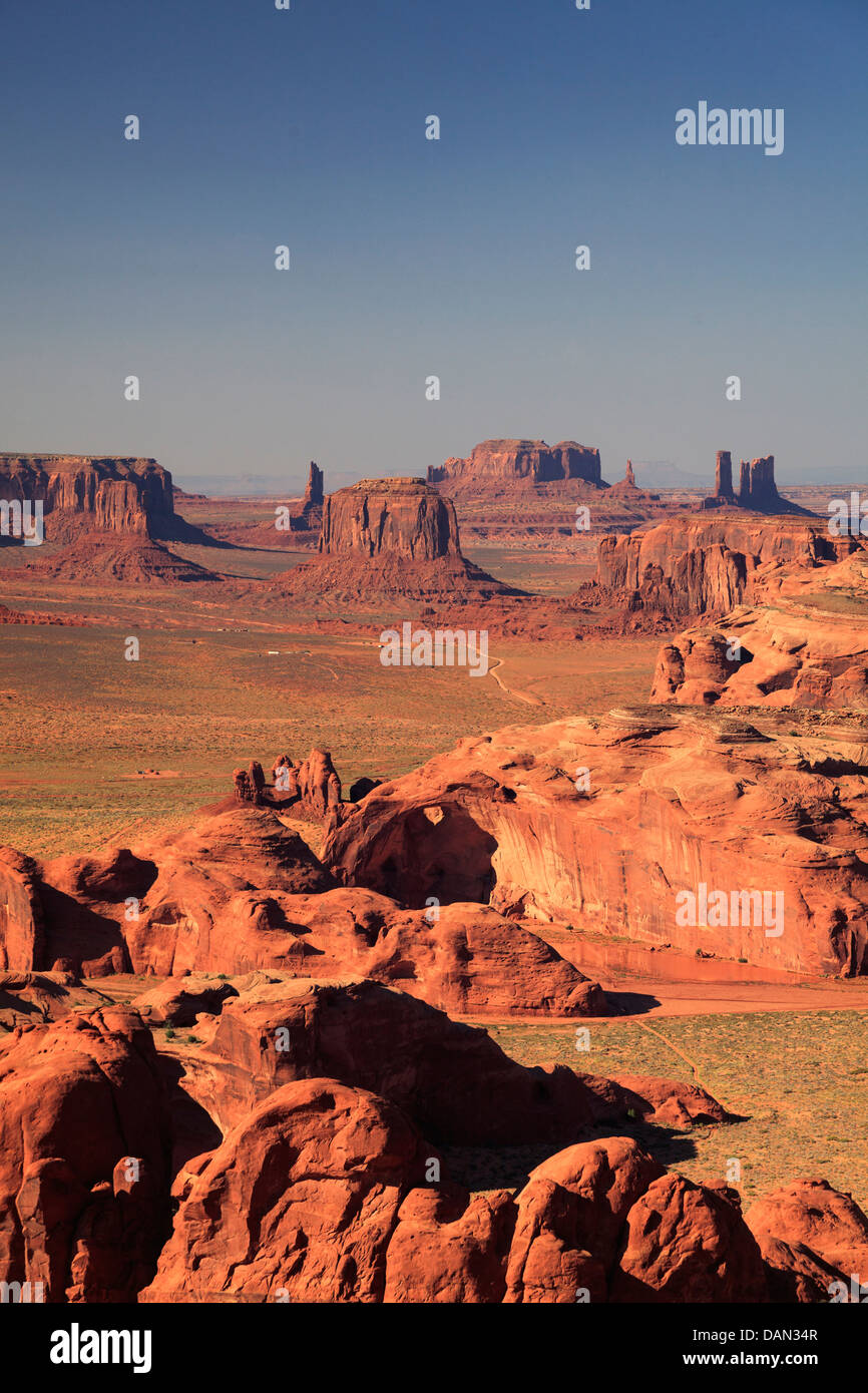 USA, Arizona, View over Monument Valley from the top of Hunt's Mesa ...