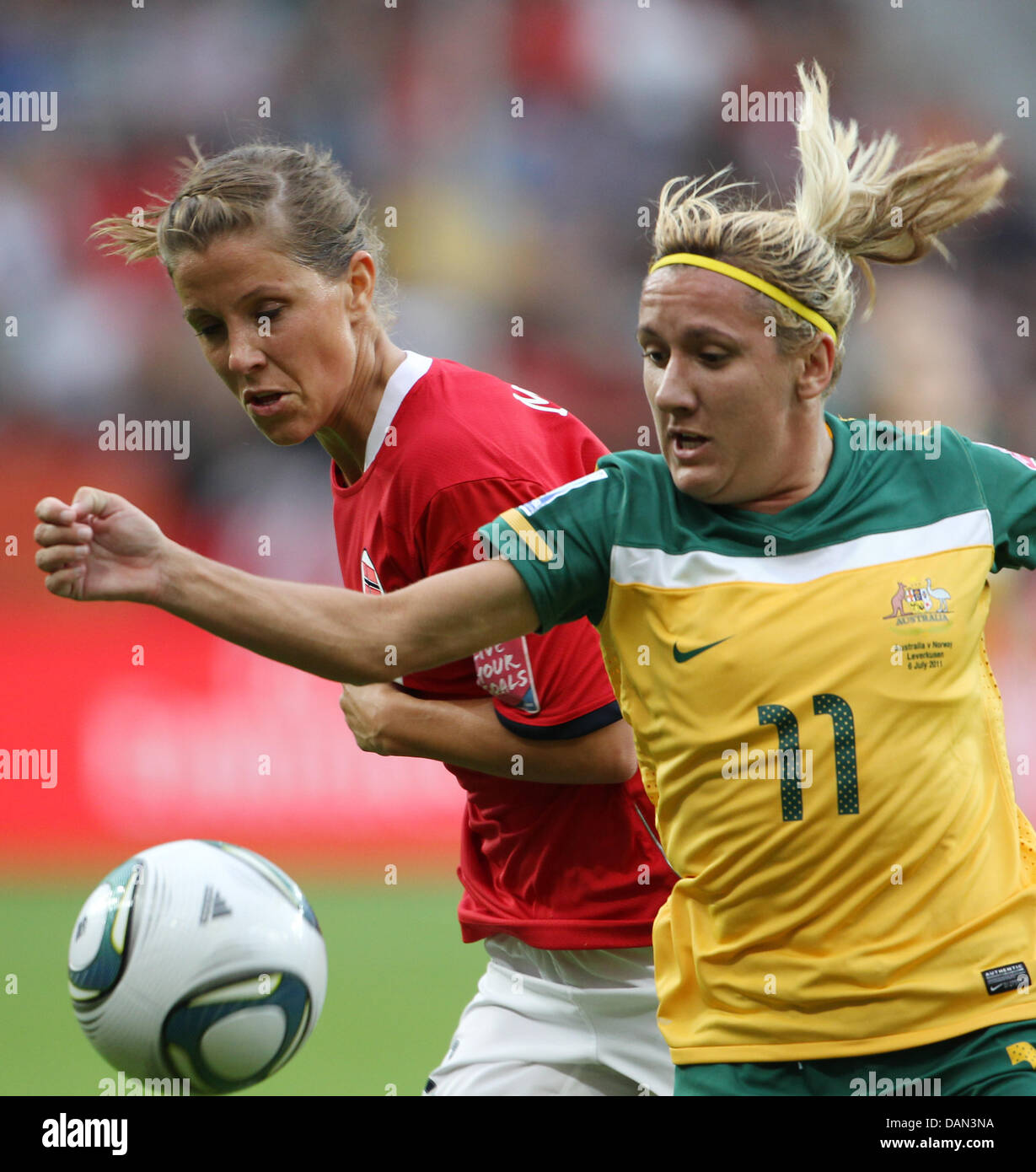 Lisa De Vanna (r) of Australia and Guro Knutsen Mienna (l) of Norway ...