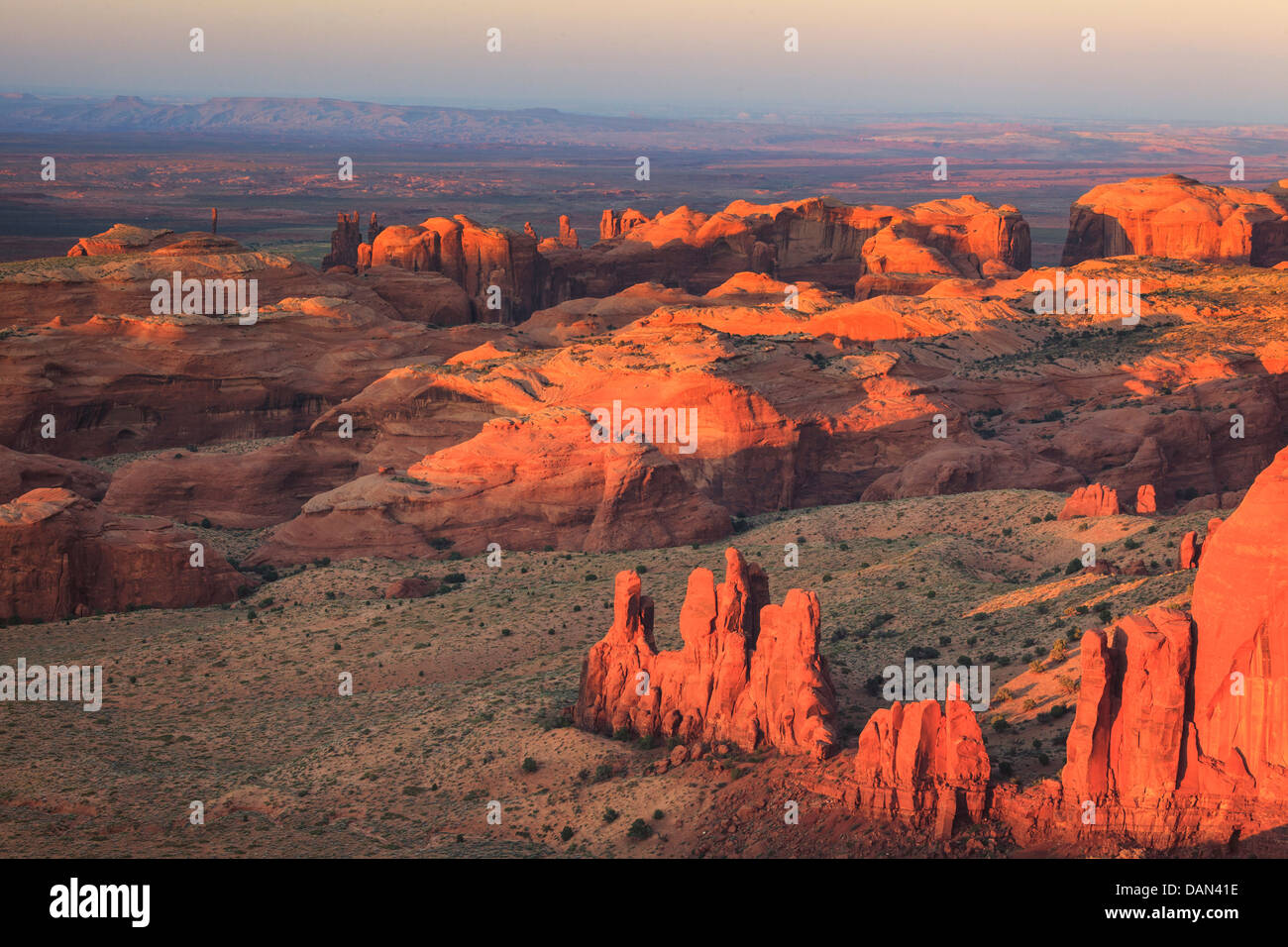 USA, Arizona, View over Monument Valley from the top of Hunt's Mesa ...