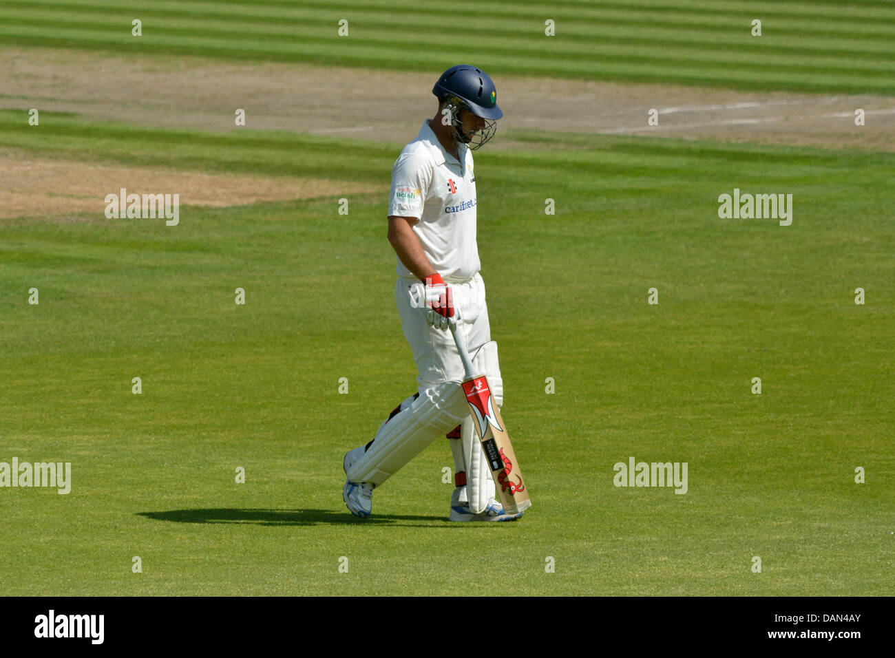Manchester, UK. 16th July, 2013. Jim Allenby (Glamorgan) returns to the ...