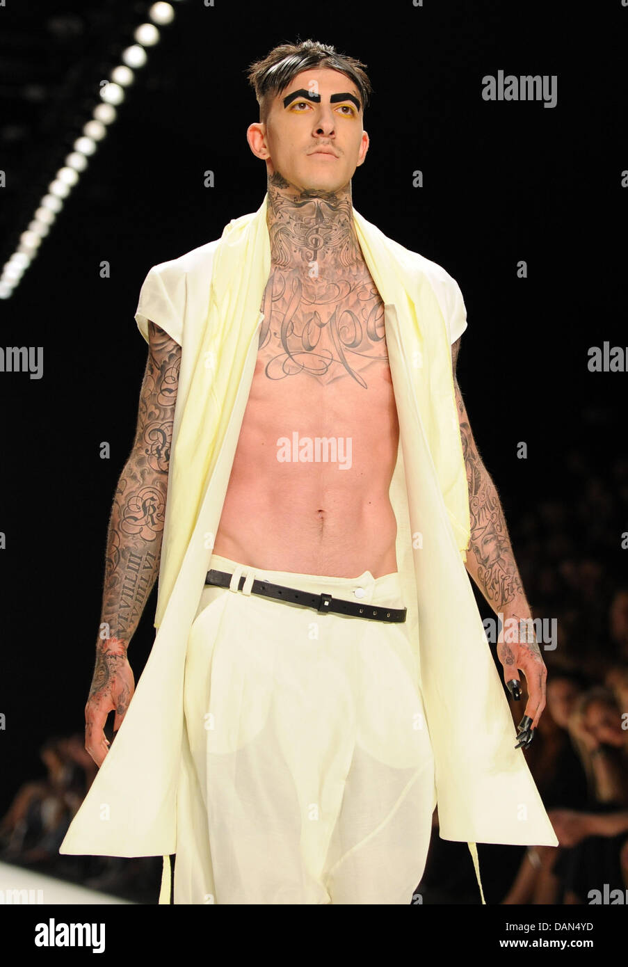 A model presents a creation of Patrick Mohr fashion label during the ...