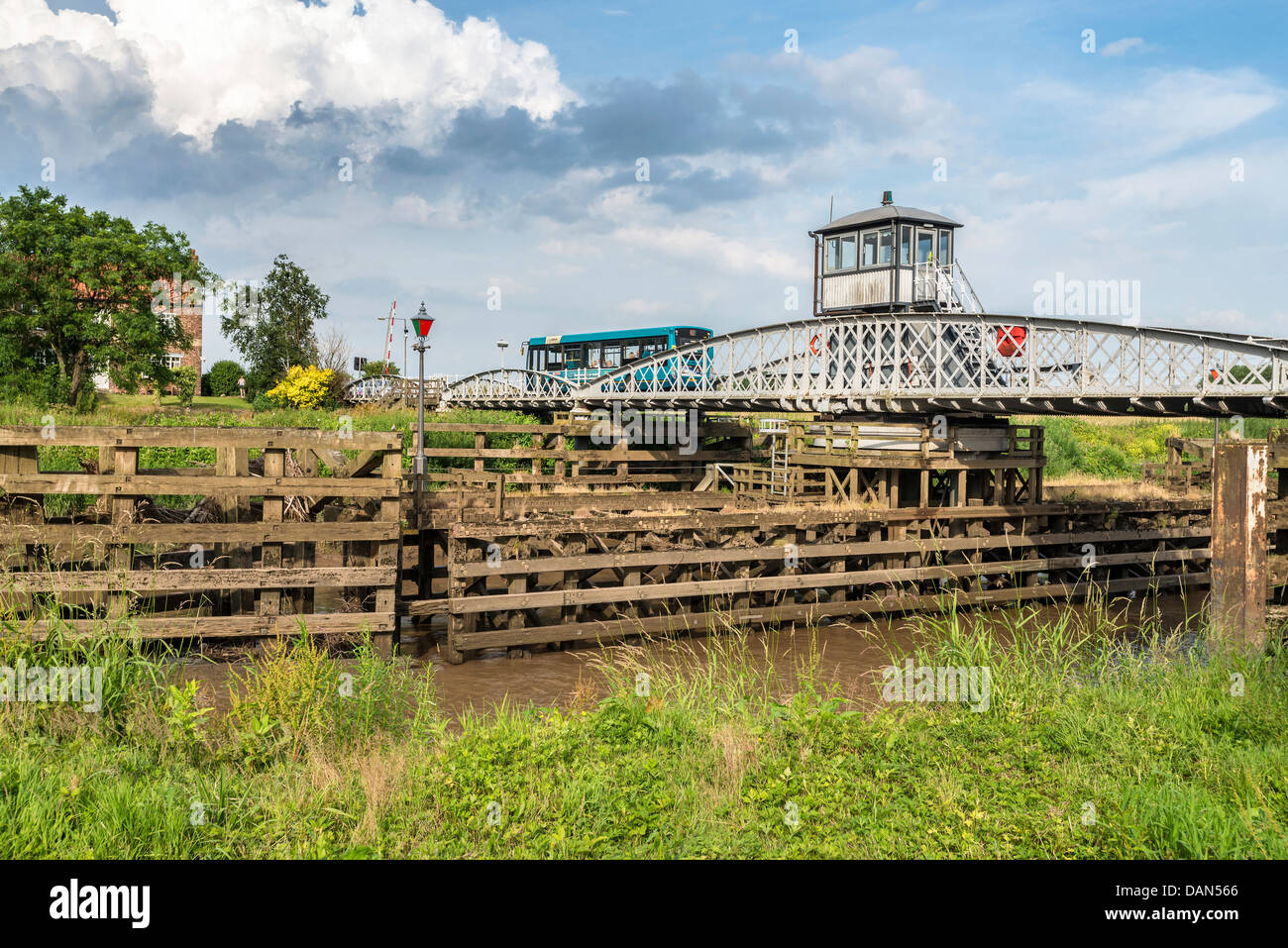 Swing bridge over the River Ouse at Cawood in North Yorkshire England ...
