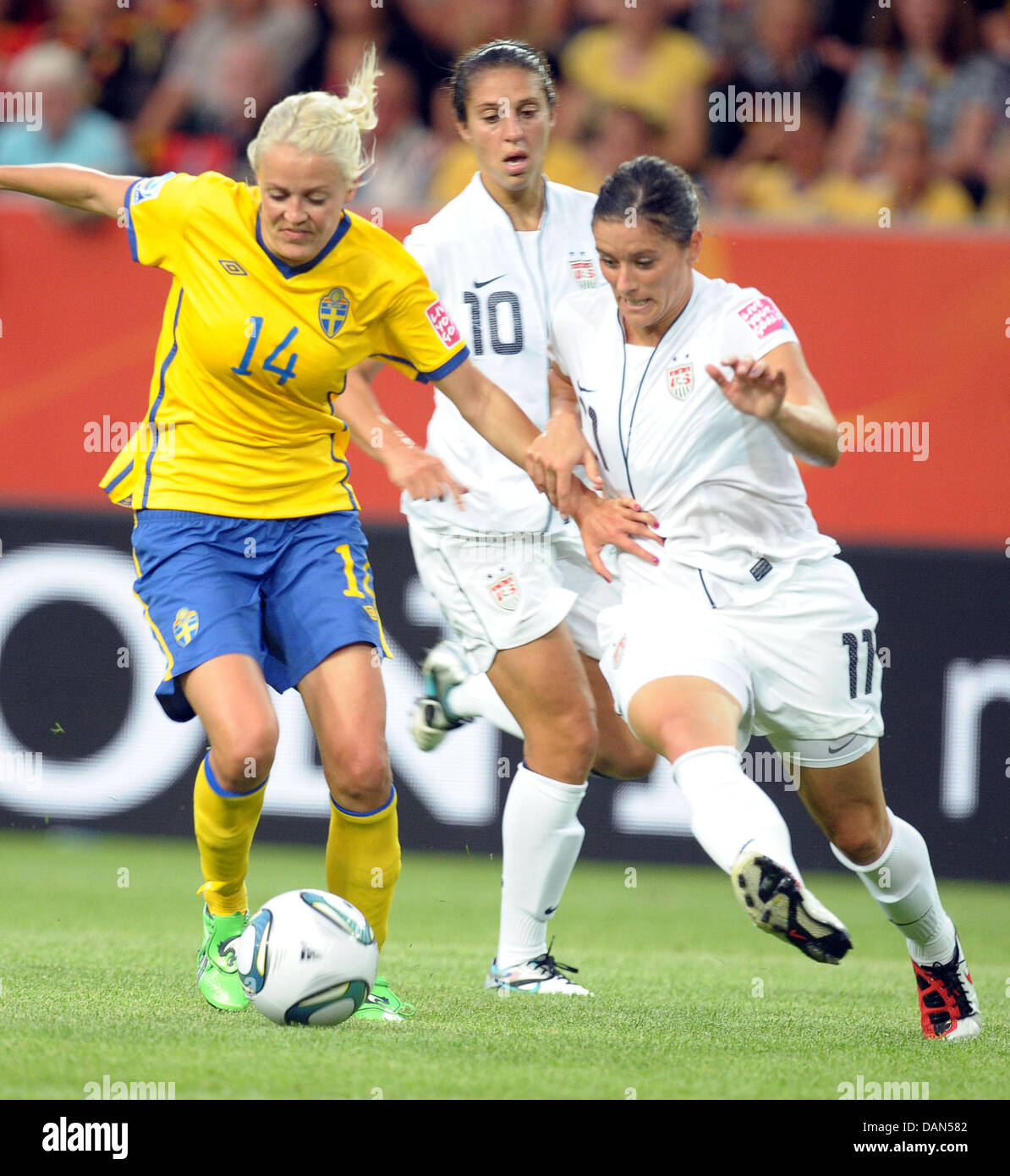 Josefine Oqvist of Sweden (L) and Alex Krieger of USA fight for the ...