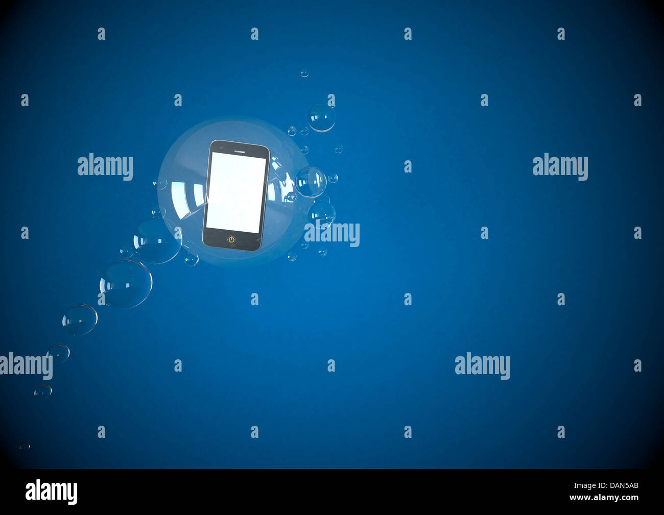 Illustration of mobile floating in bubbles Stock Photo - Alamy