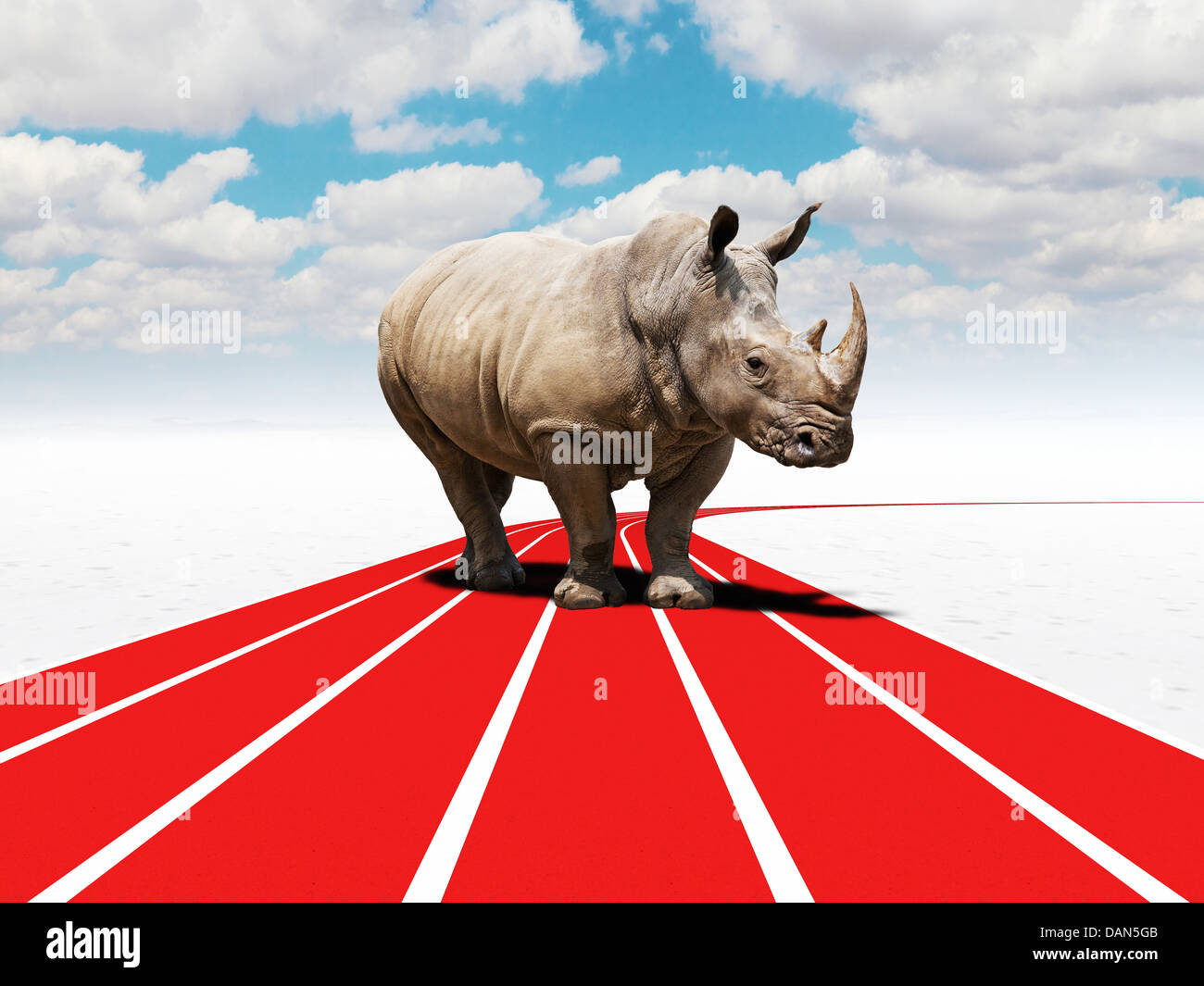 rhino on 3d abstract challenge street Stock Photo - Alamy