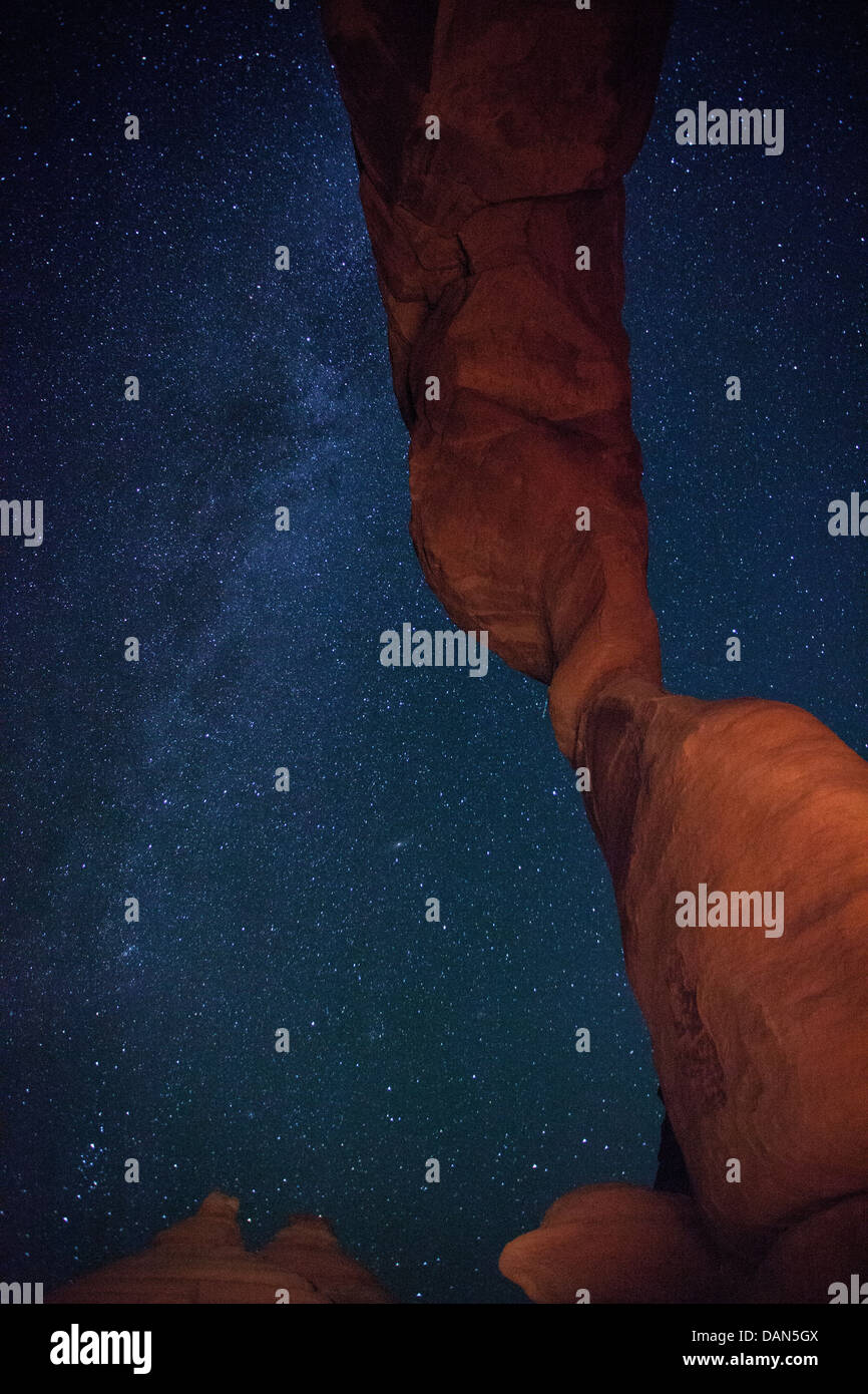 USA, Utah, Moab, Arches National Park, Delicate Arch and Milky Way ...
