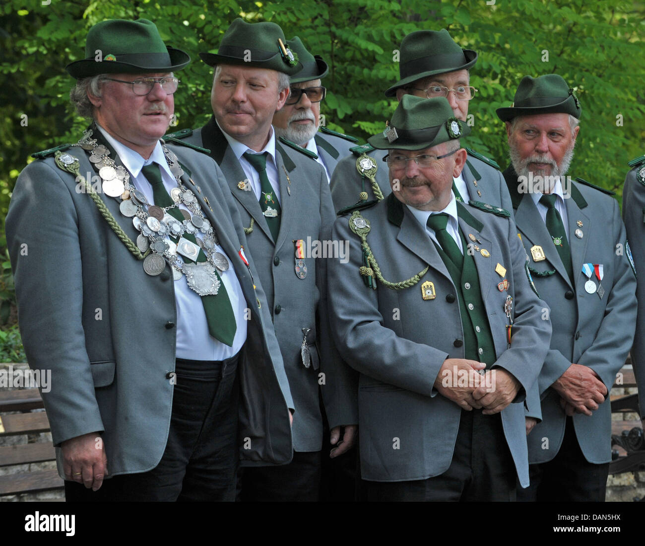 Marksmen of the Shooting association 'Erlkoenig' e.V. from Jena pose ...