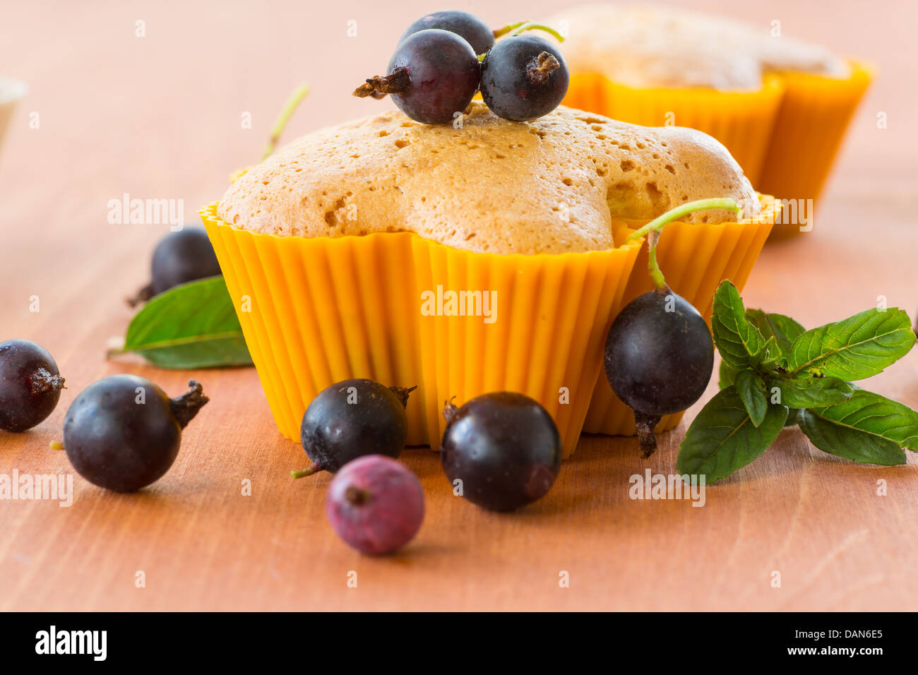 Muffins filled with currant decorated with mint Stock Photo - Alamy