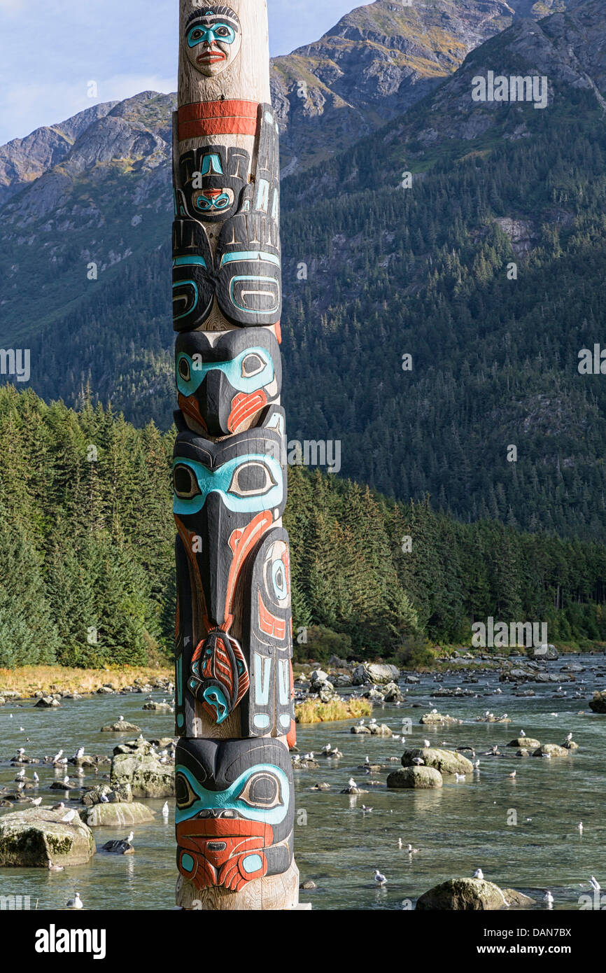 USA, Alaska, Totem pole at Chilkoot River Stock Photo - Alamy