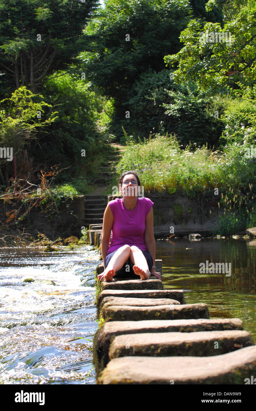 Stepping stones across the river wharfe hi-res stock photography and images - Alamy