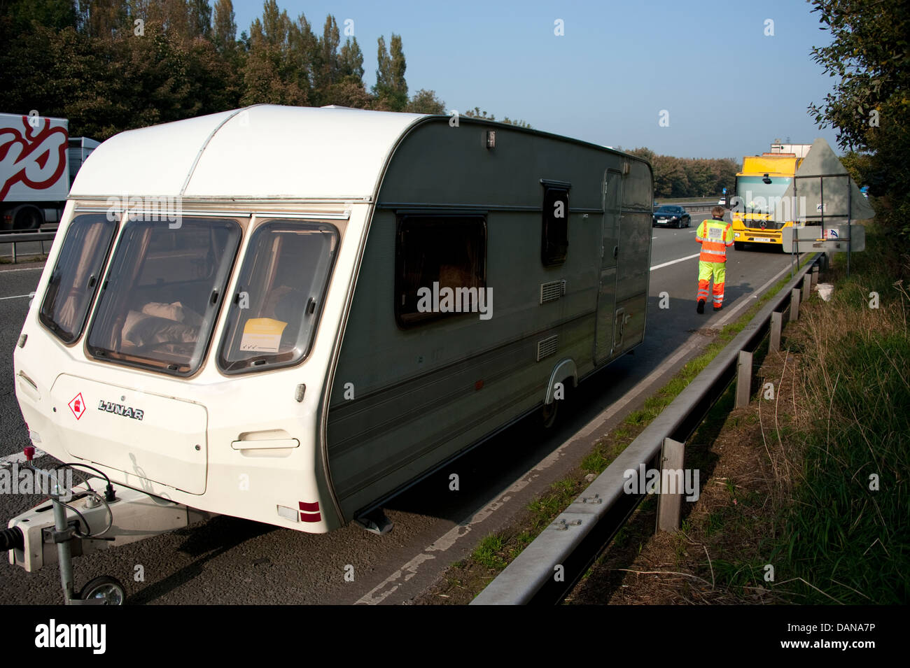 Car & Caravan broken down motorway UK Stock Photo - Alamy