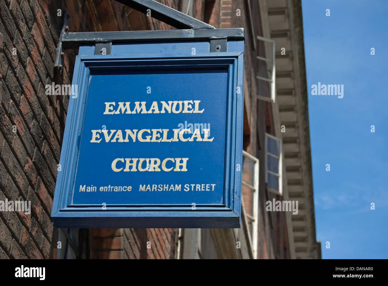 hanging sign marking emmanuel evangelical church, westminster, london ...