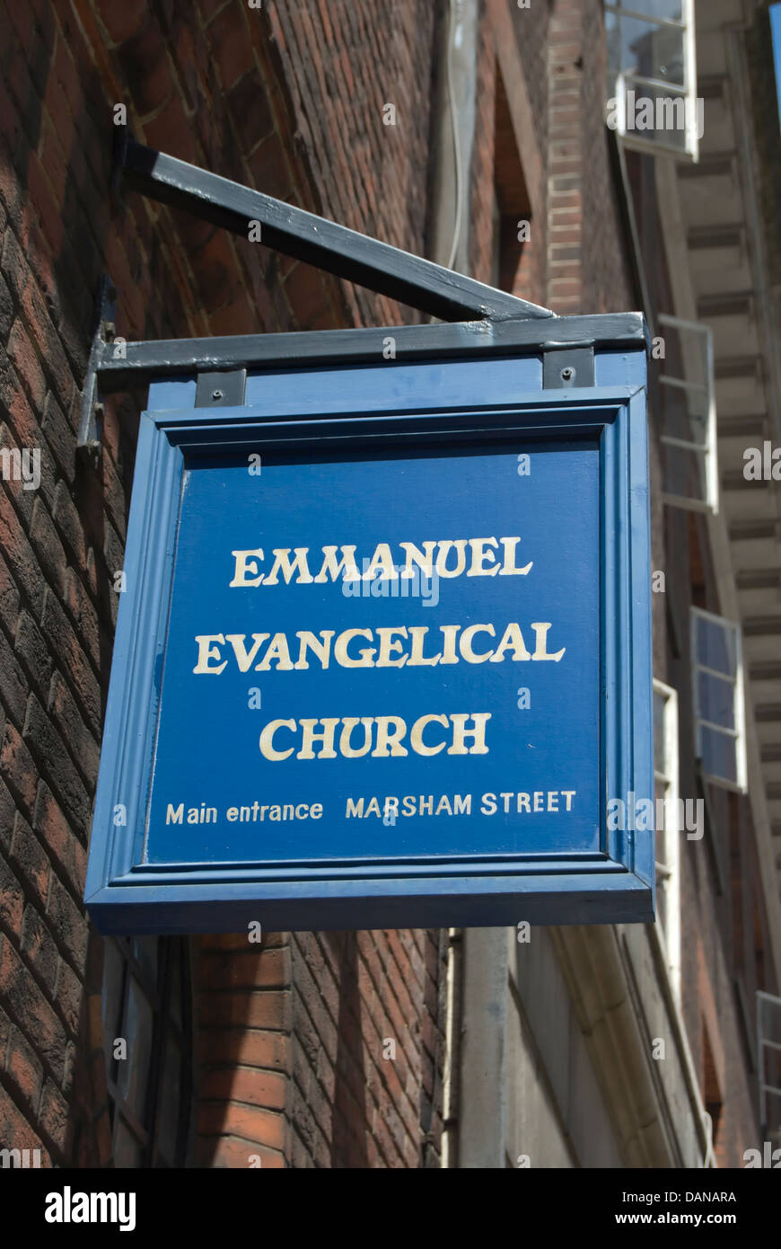 hanging sign marking emmanuel evangelical church, westminster, london ...