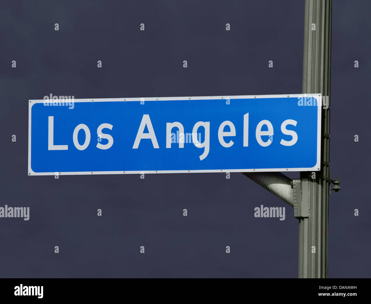Downtown Los Angeles street sign with dark storm sky Stock Photo - Alamy