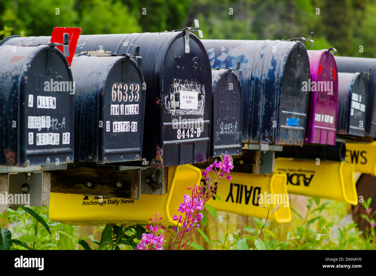 Rural mail boxes, Glen Highway; Highway 1, Alaska, USA Stock Photo - Alamy
