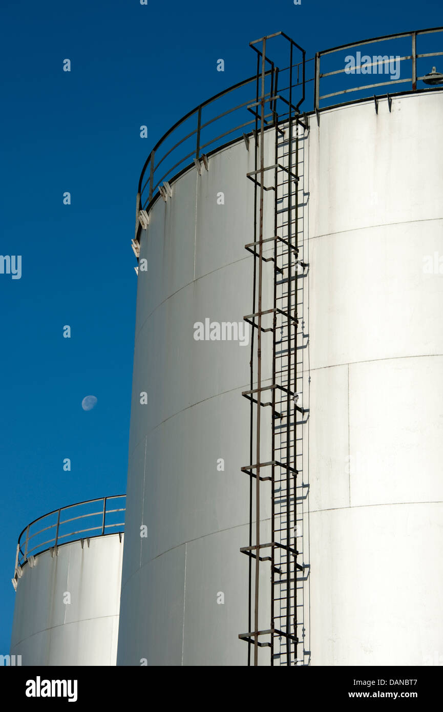 Steel Refinery Storage Tanks Blue Sky Moon Stock Photo - Alamy