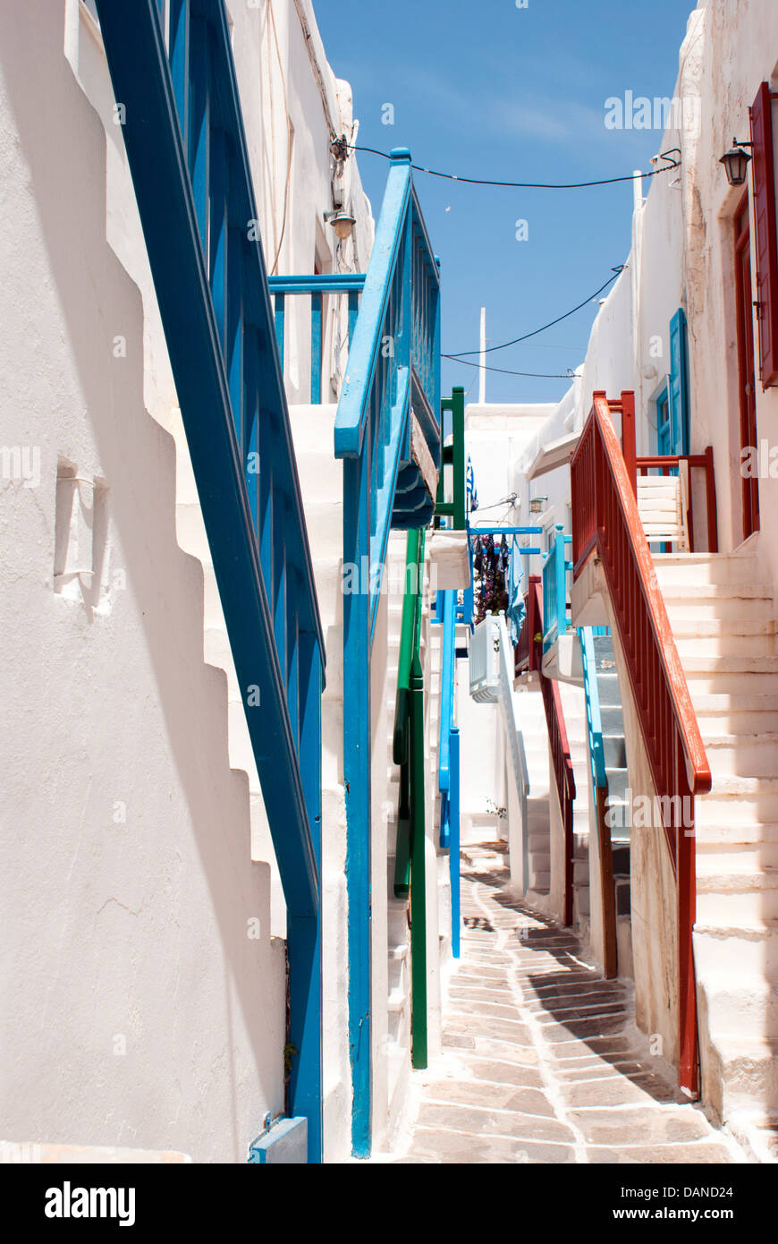 Traditional greek alley on Mykonos island, Greece Stock Photo - Alamy