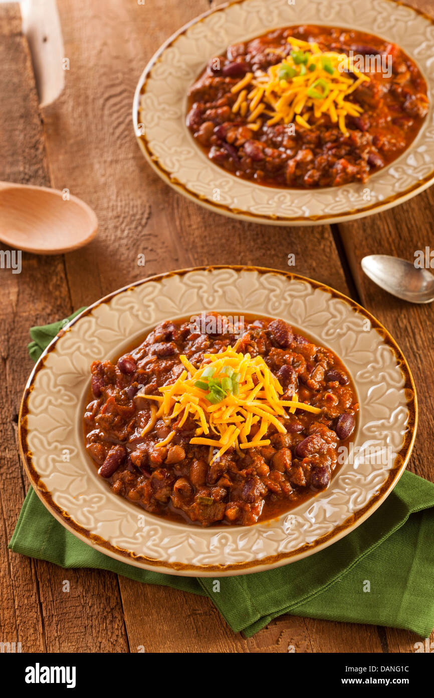 Spicy Homemade Chili Con Carne Soup in a Bowl Stock Photo - Alamy