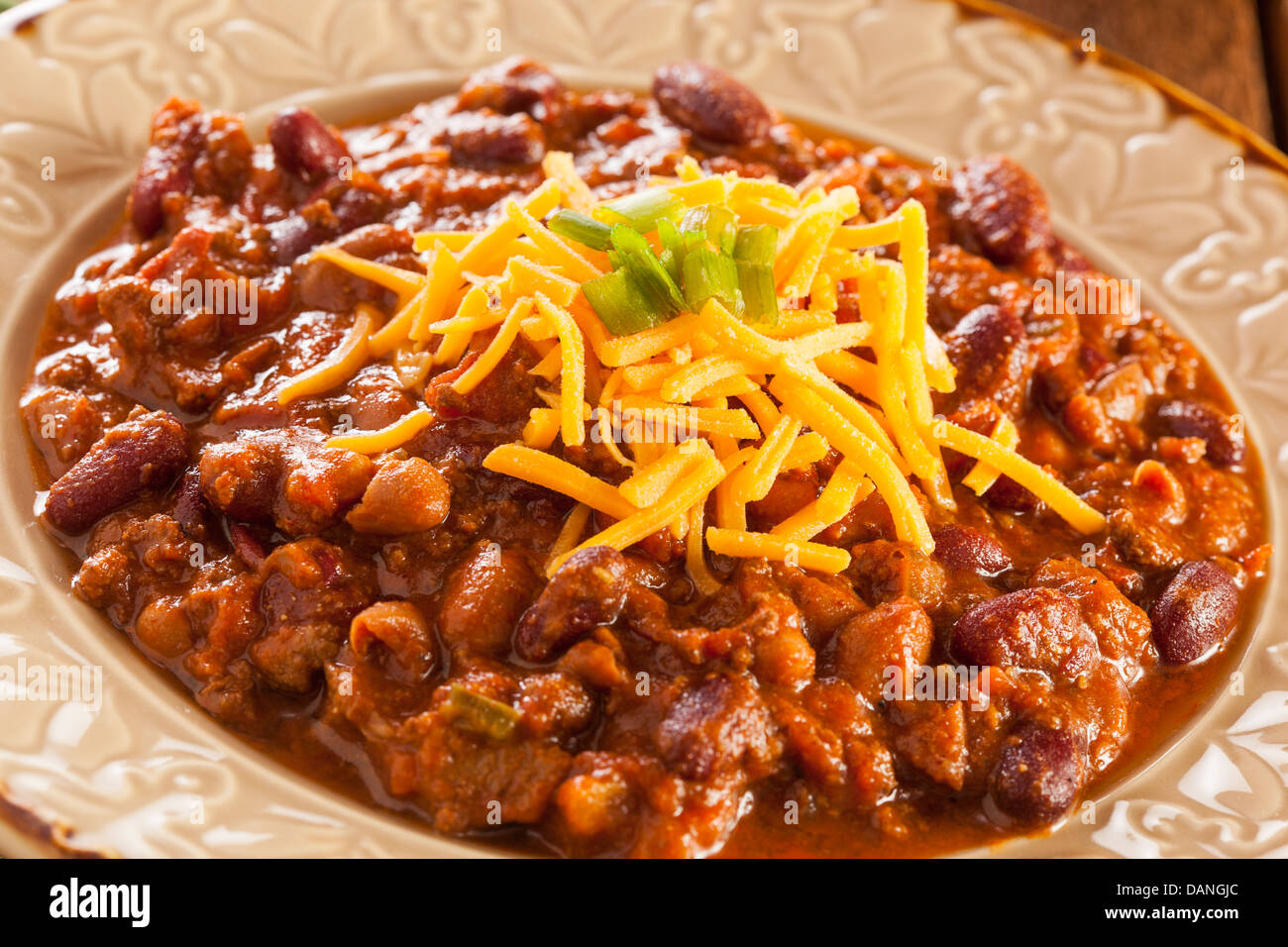 Spicy Homemade Chili Con Carne Soup in a Bowl Stock Photo - Alamy
