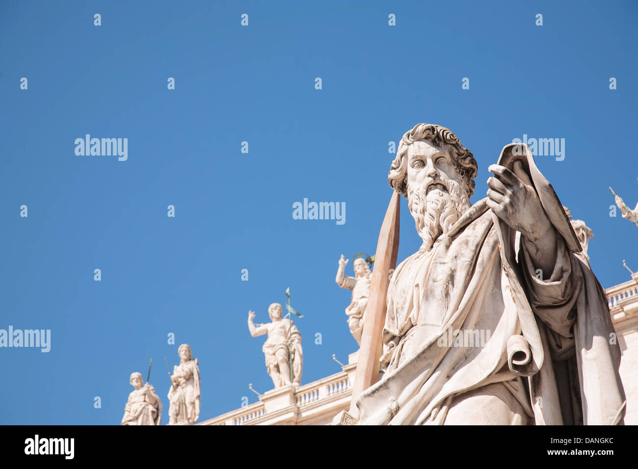 The statue of St.Paul in front of St.Peter's basilica in Vatican City ...