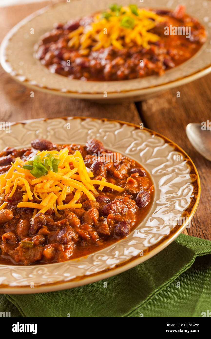 Spicy Homemade Chili Con Carne Soup in a Bowl Stock Photo - Alamy