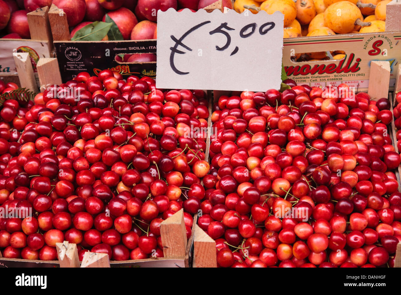 Cherries for sale at a local fruit market in Sorrento, Italy Stock ...