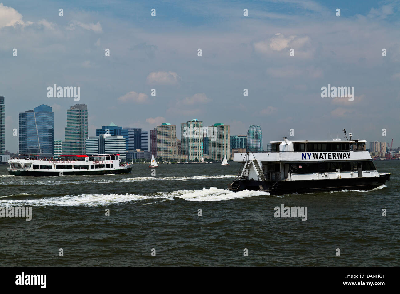 Ferry boat and Tour boat on Hudson River New York City. New York USA ...