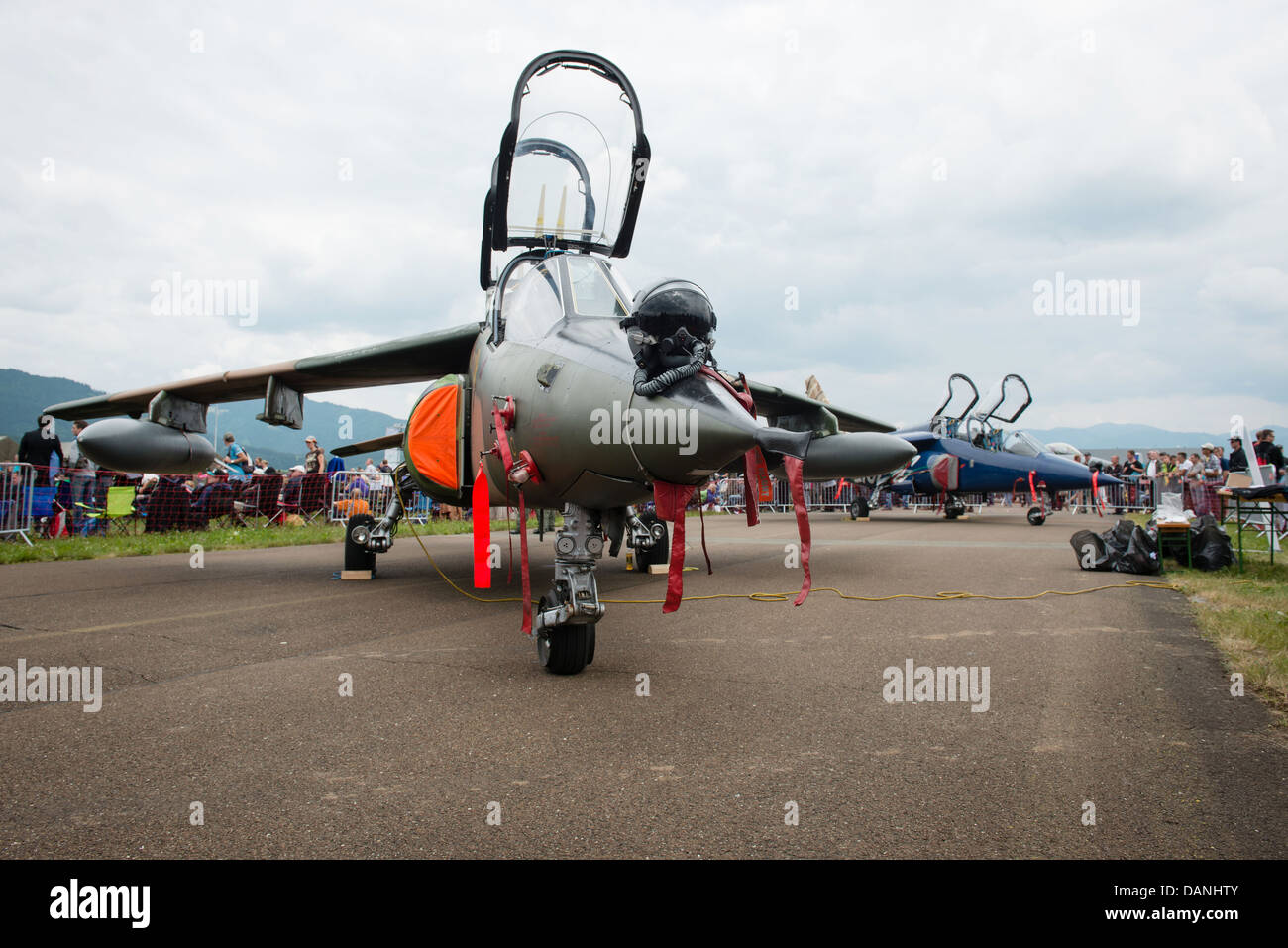 Military jet airplane on static display during Airpower 2013 airshow in ...