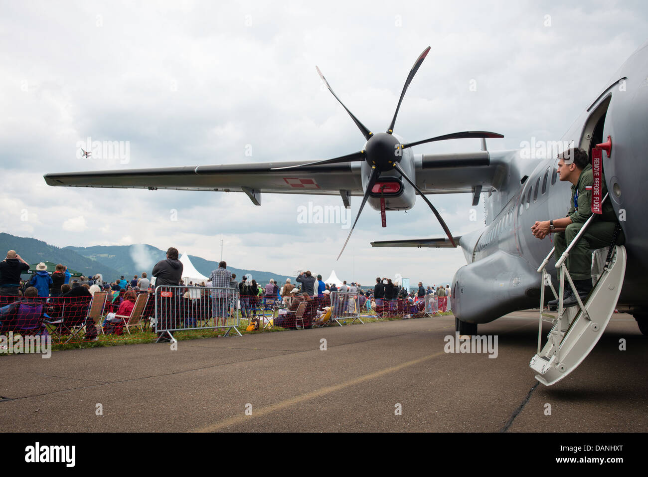 Polish pilot looks at dynamic display of F-16 Fighting Falcon at ...