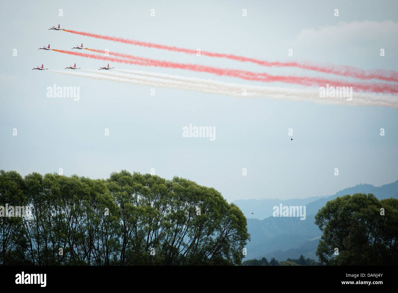 ZELTWEG, AUSTRIA - JUNE 28 2013: Flight show of Turkish Stars display ...