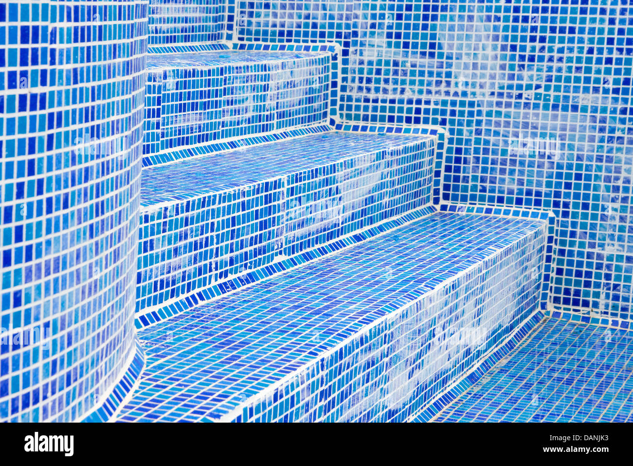 Blue dirty tiles in Bathroom With Water Drops Stock Photo - Alamy