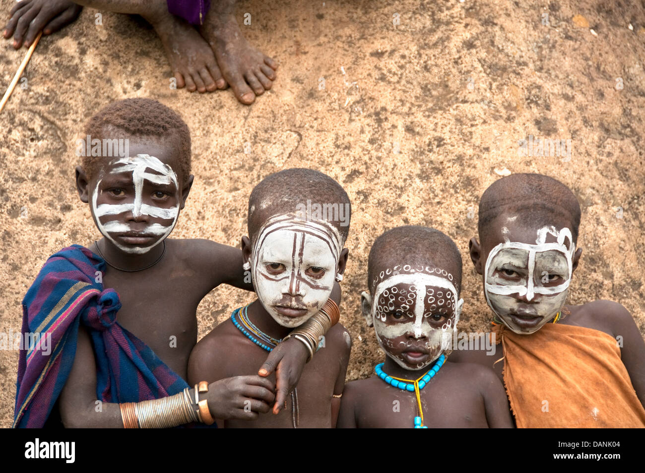 Suri (Surma) kids with painted faces, Ethiopia Stock Photo - Alamy