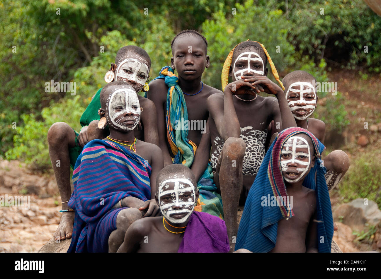 Suri (Surma) kids with painted faces, Ethiopia Stock Photo, Royalty ...