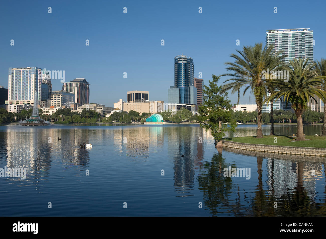 DOWNTOWN SKYLINE LAKE EOLA PARK ORLANDO FLORIDA USA Stock Photo - Alamy