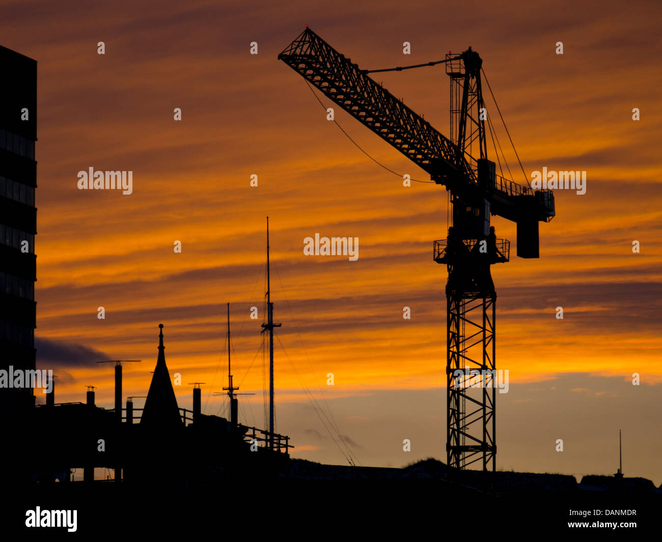 A tower construction crane set against a dusk sky in Halifax, Nova ...