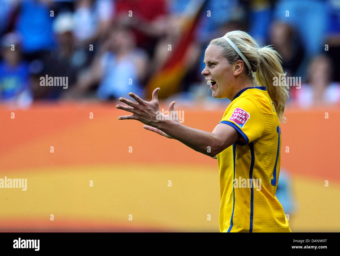 Sweden's Lisa Dahlkvist gestures during the quarter-final soccer match ...