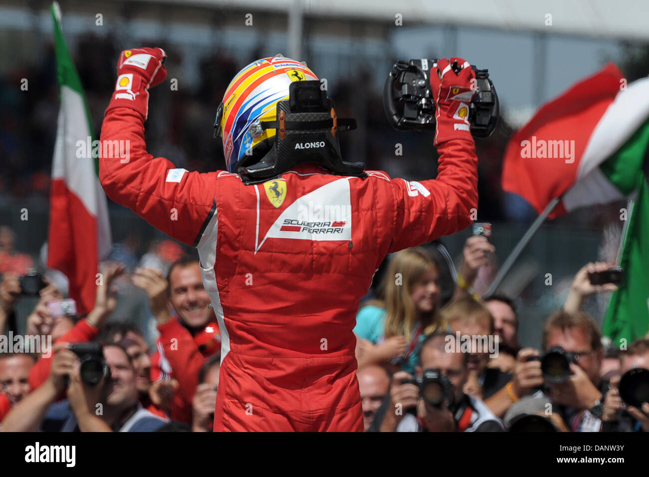 Spanish Formula One driver Fernando Alonso of Ferrari celebrates after ...