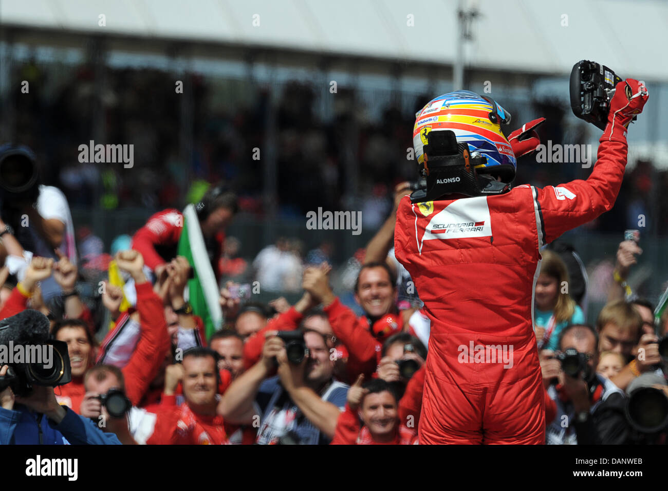 Spanish Formula One driver Fernando Alonso of Ferrari celebrates after ...