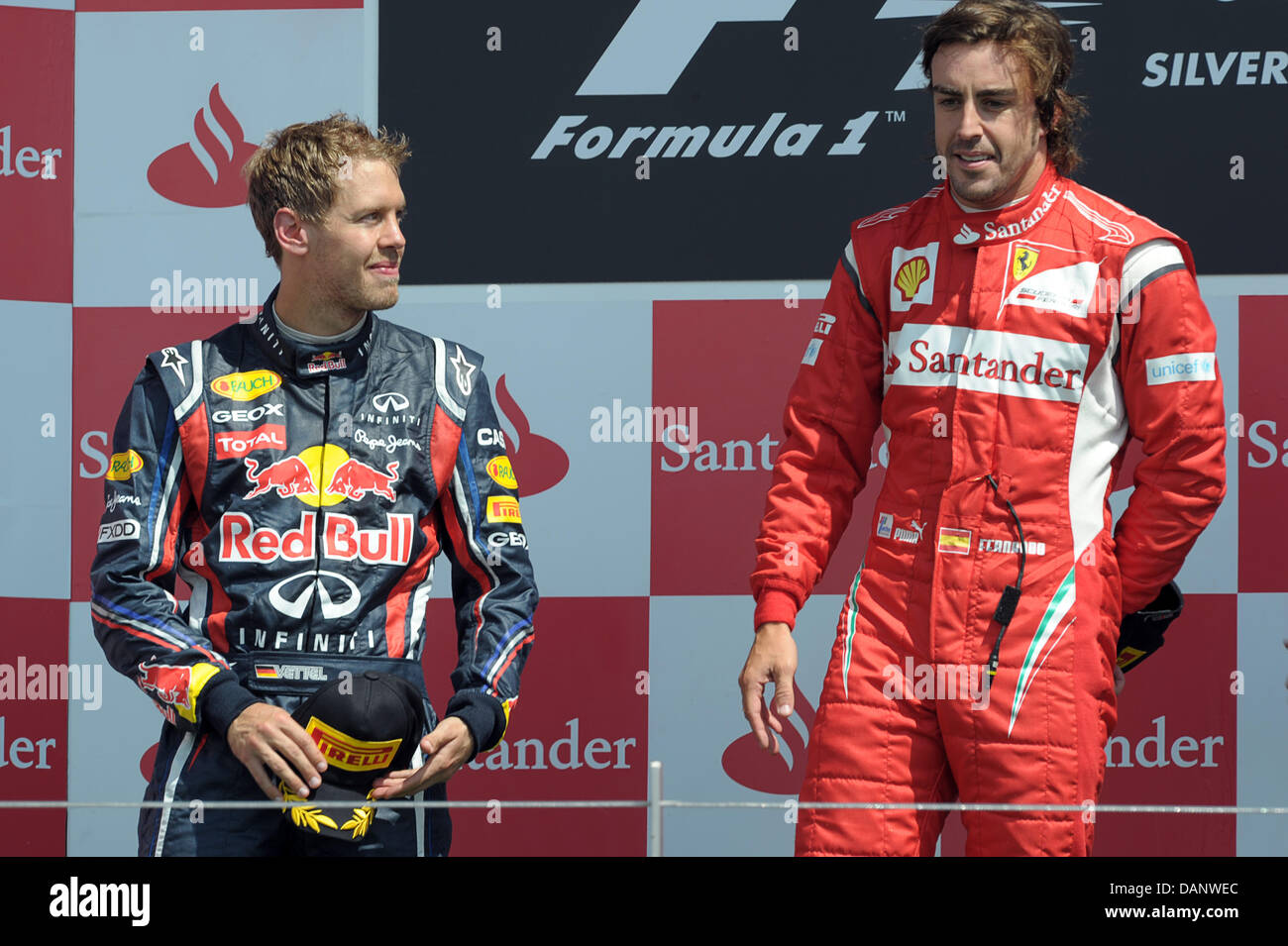 Winning Spanish Formula One driver Fernando Alonso of Ferrari and ...