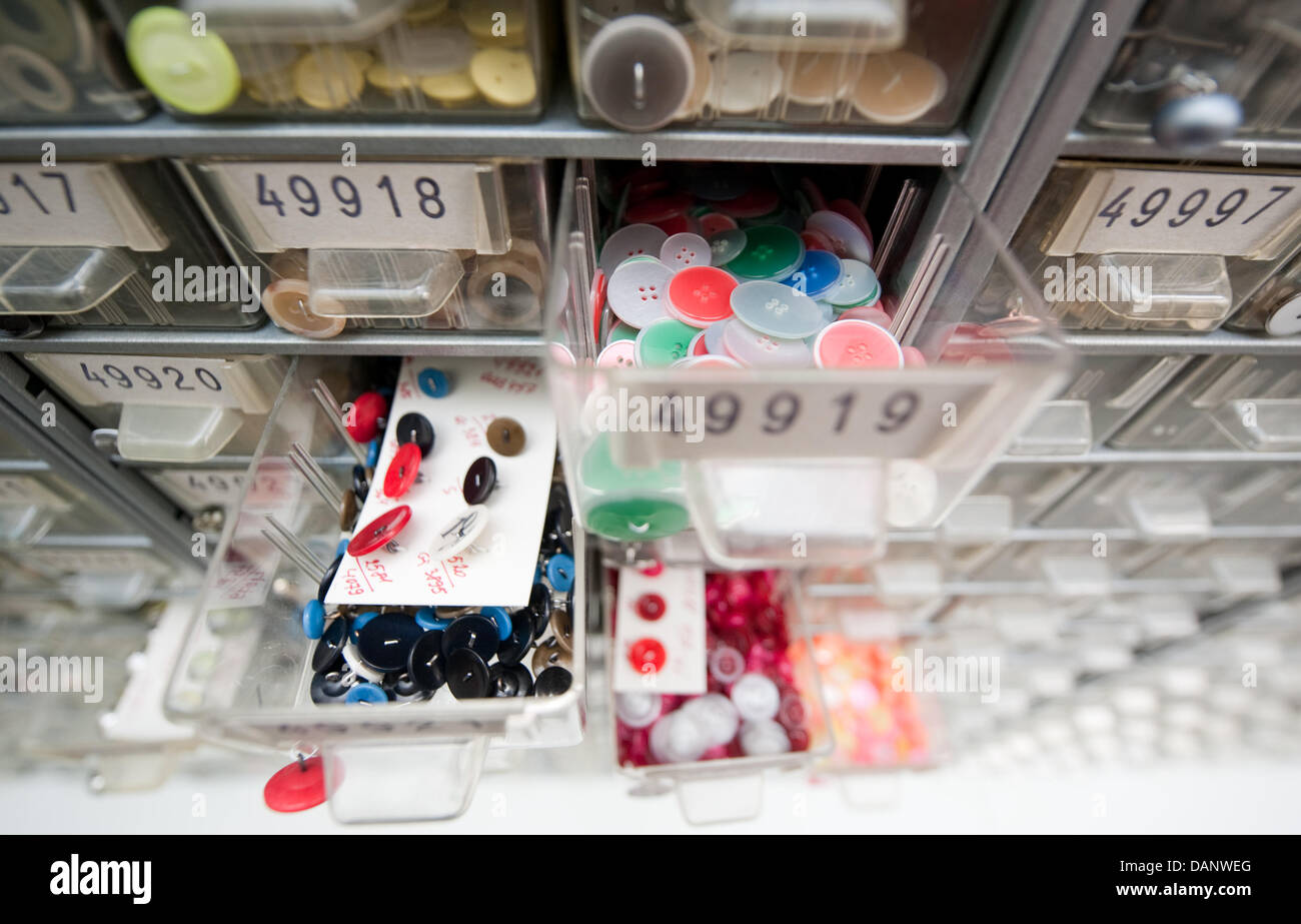 Various button collections are stored in drawers at Union Knopf GmbH in ...