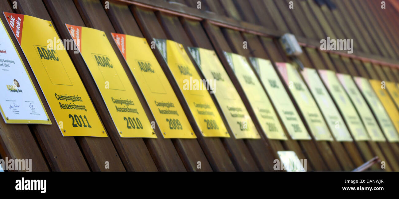 A long row of camping ground distinctions hang at the reception of the ...